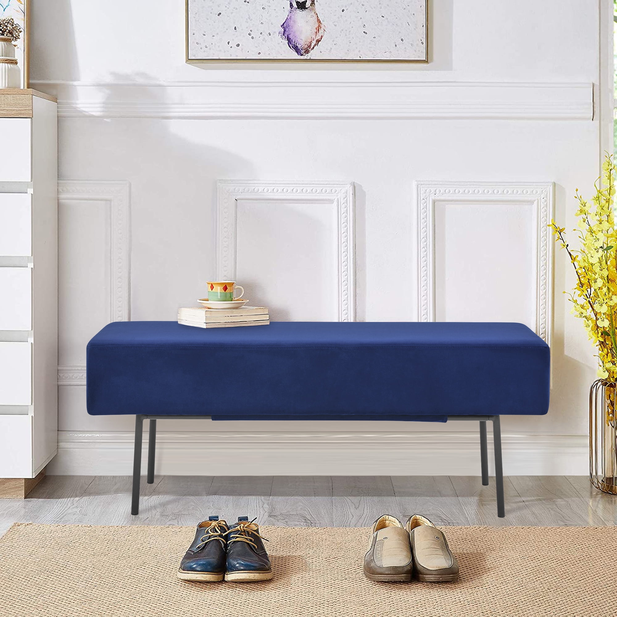 Sesslife Modern Velvet Bench Ottoman, Upholstered Bench for Entryway ...