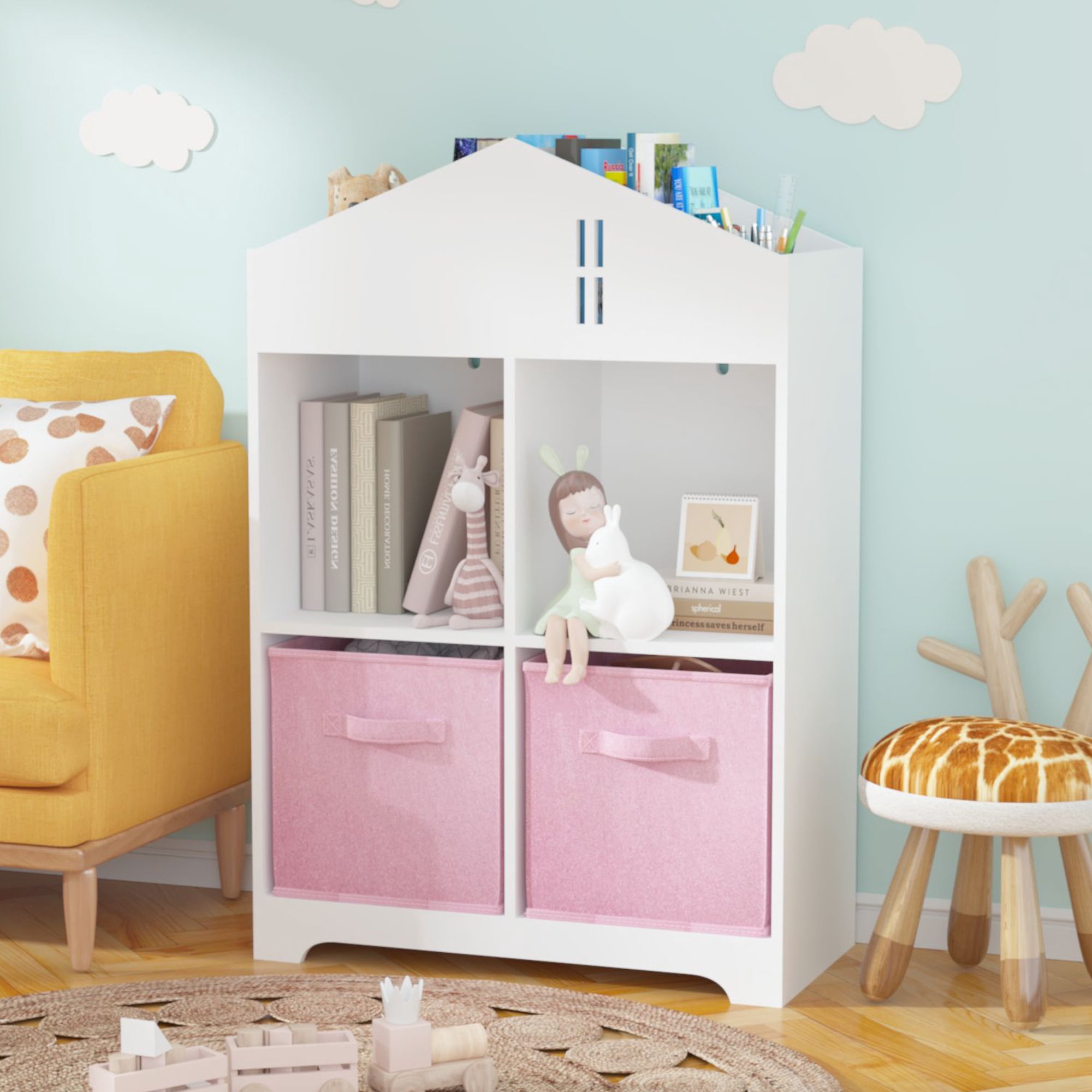 Sesslife Nursery Book Shelves for Kids Room, Wood Kids Toy Storage ...