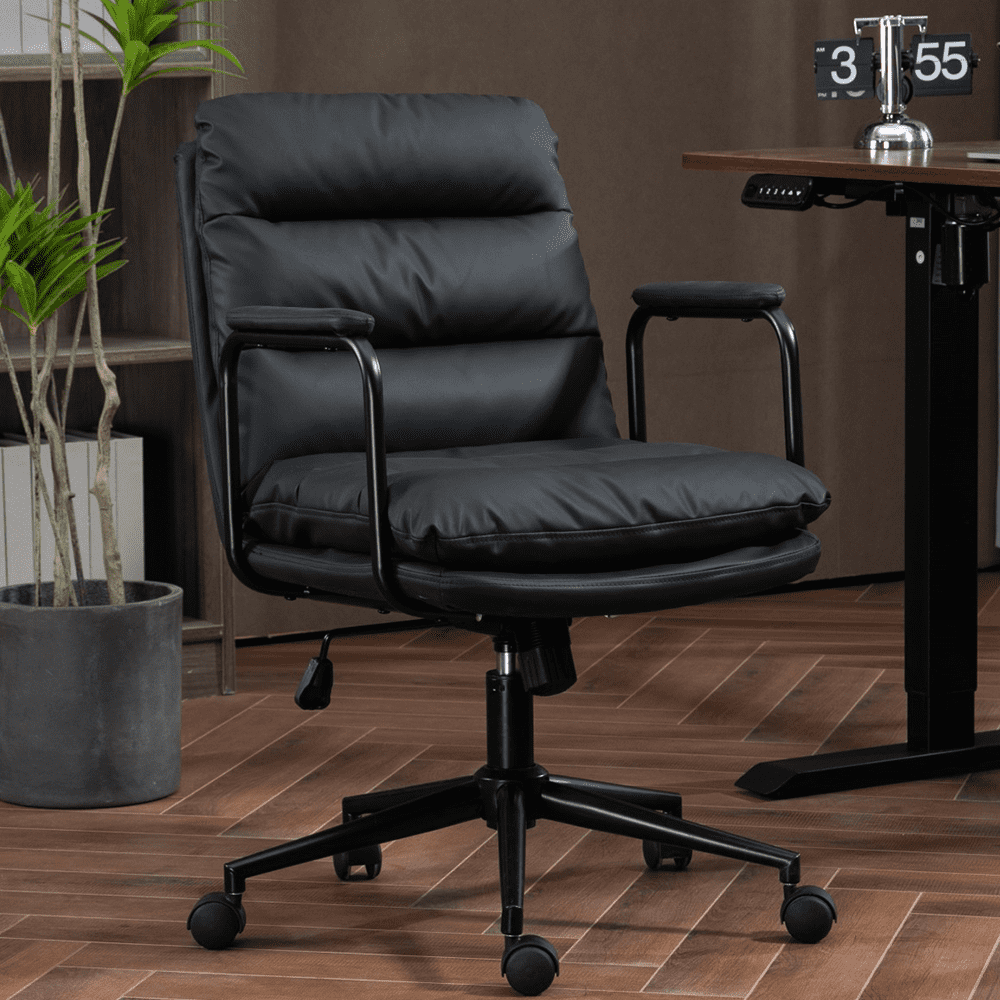 Sesslife PU Office Chair, Height Adjustable Task Chairs, Black Modern ...