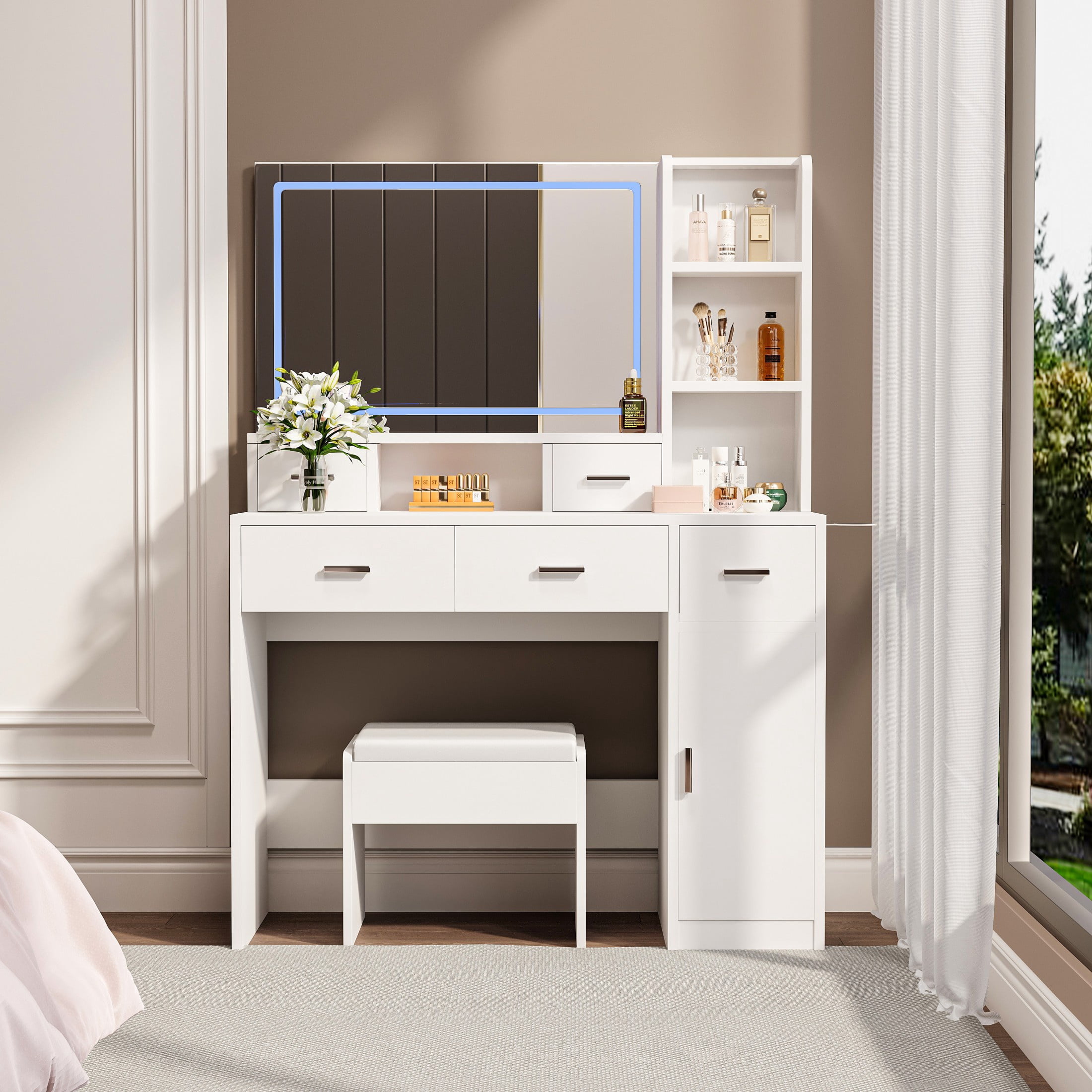 Sesslife Vanity Set with Cushioned Stool, Makeup Dressing Table with ...