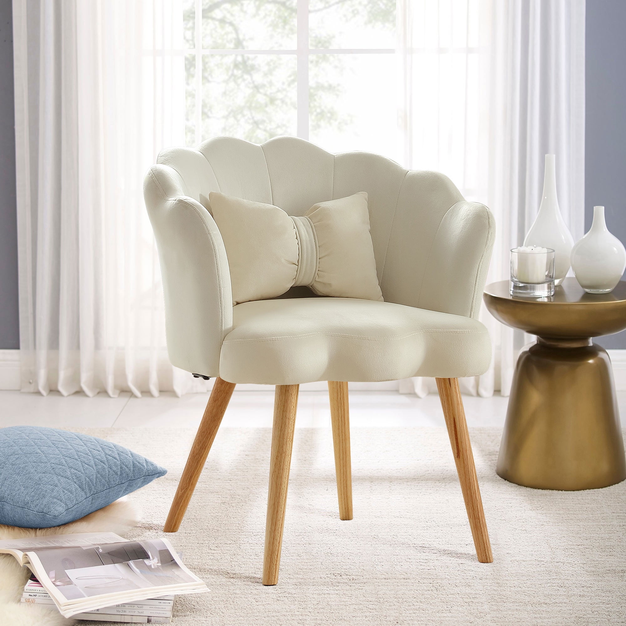 Sesslife Velvet Upholstered Small Accent Chair, Elegant Vanity Chair ...