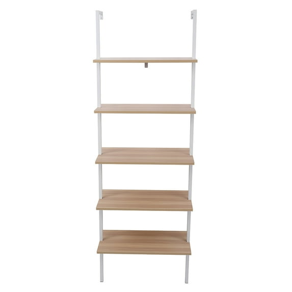 Sesslife Walnut Ladder Shelf, 5 Tier Industrial Bookshelf for Bedroom ...