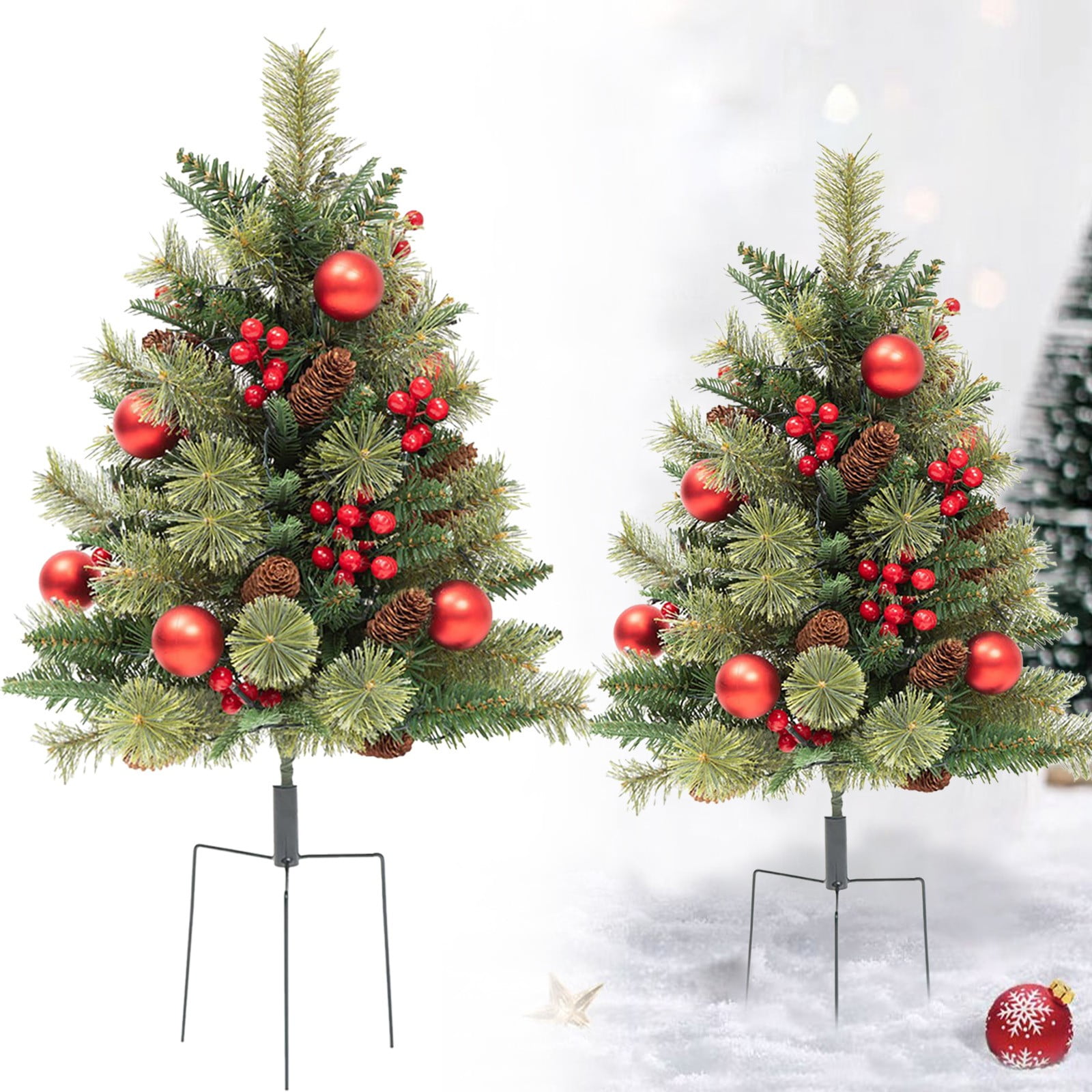 Set of 1 16 Inch Lighted Outdoor Christmas Tree with Remote, 60 Led ...