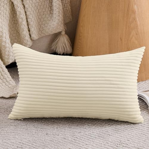 Set of 1 Cream Lumbar Decorative Throw Pillow Cover 12x24 Inch for Sofa ...