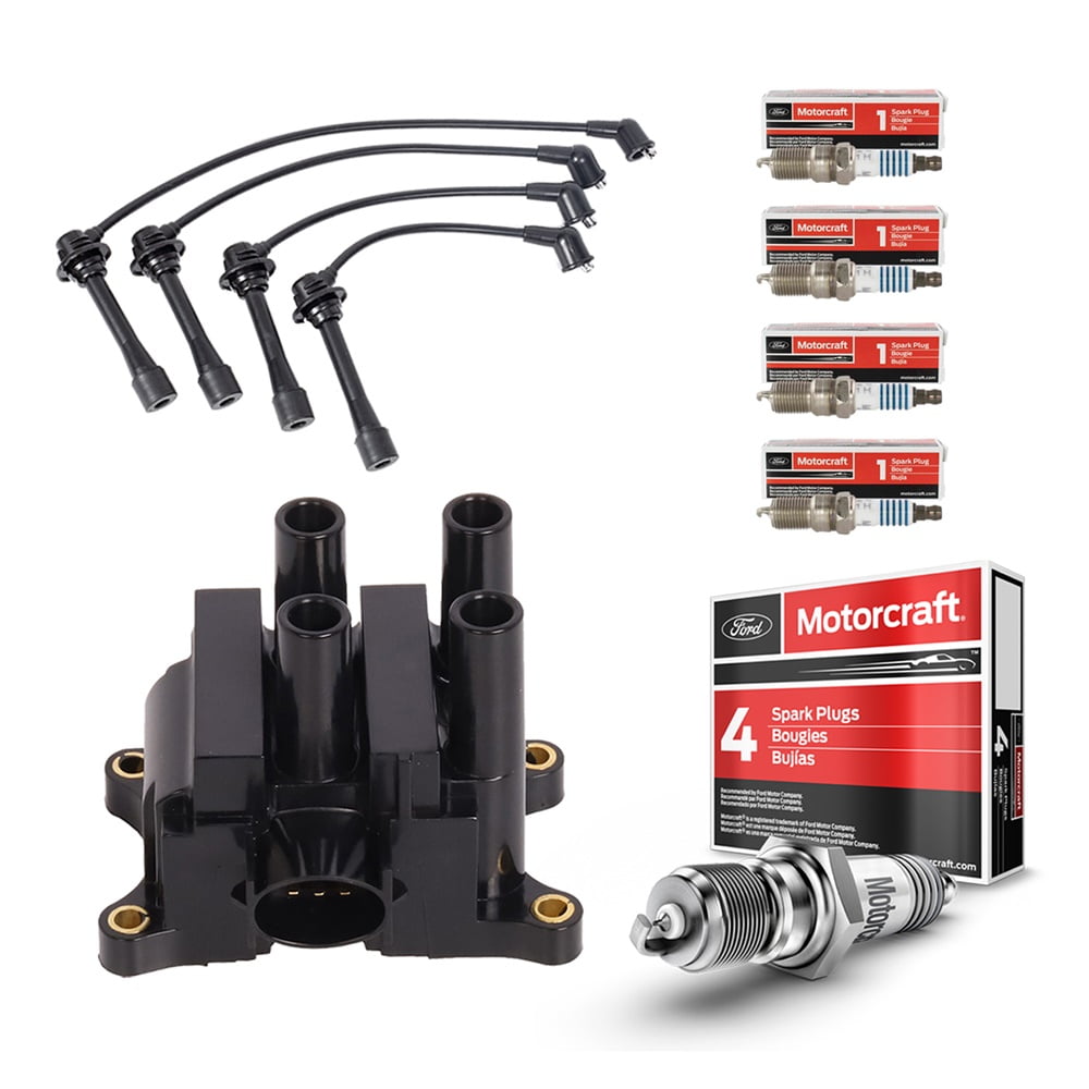 Set of 1 ISA Ignition Coil & 1 Wire Set & 4 Double Platinum Spark Plug ...
