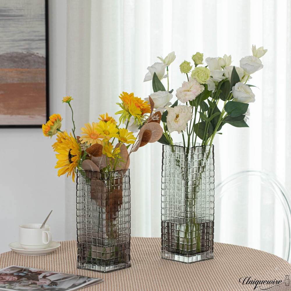 Set of 10 and 12-Inch Square Frosted Gray Glass Table Vases - A ...