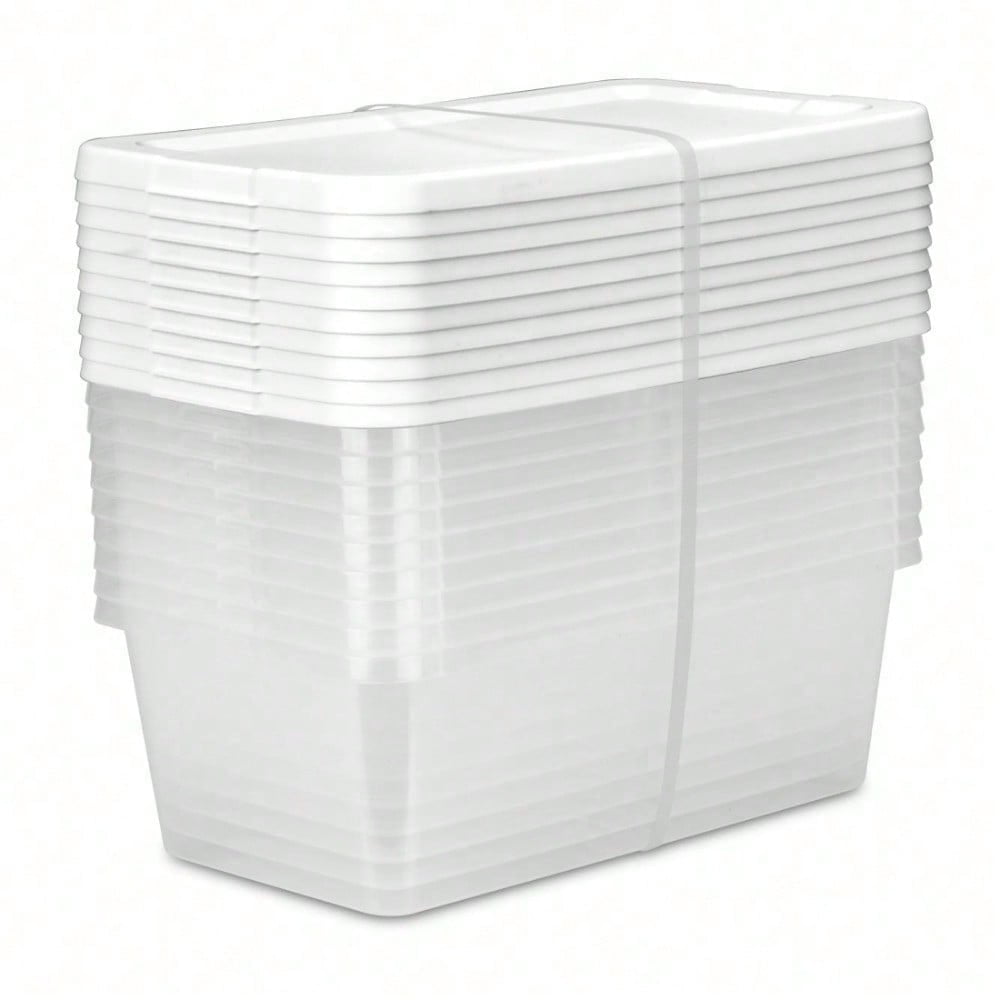 Set Of 10 6 Quart Clear Plastic Storage Boxes With White Lids ...