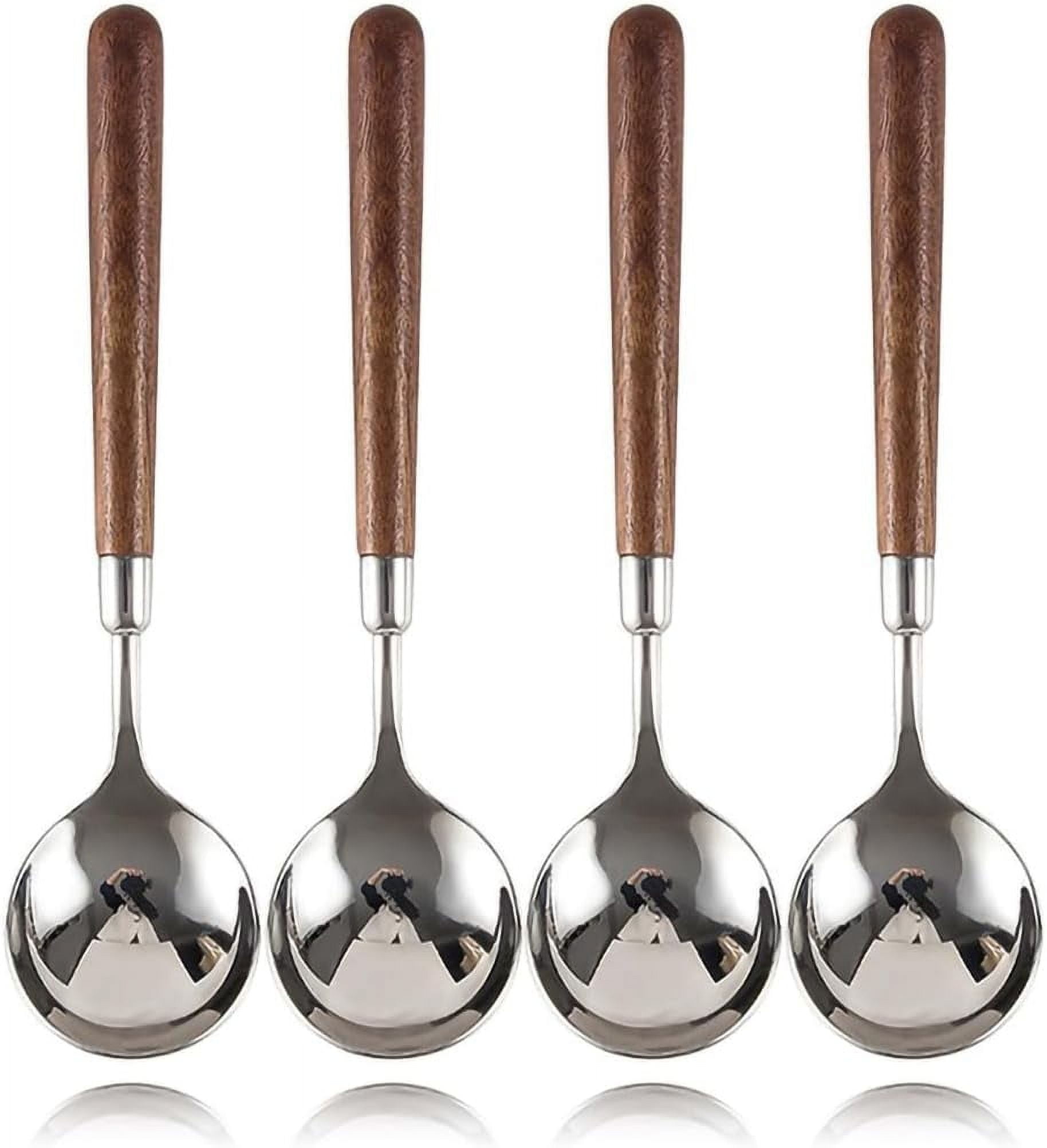 Set of 10-7.59-Inch Soup Spoons with Wood Handles - 304 Stainless Steel ...