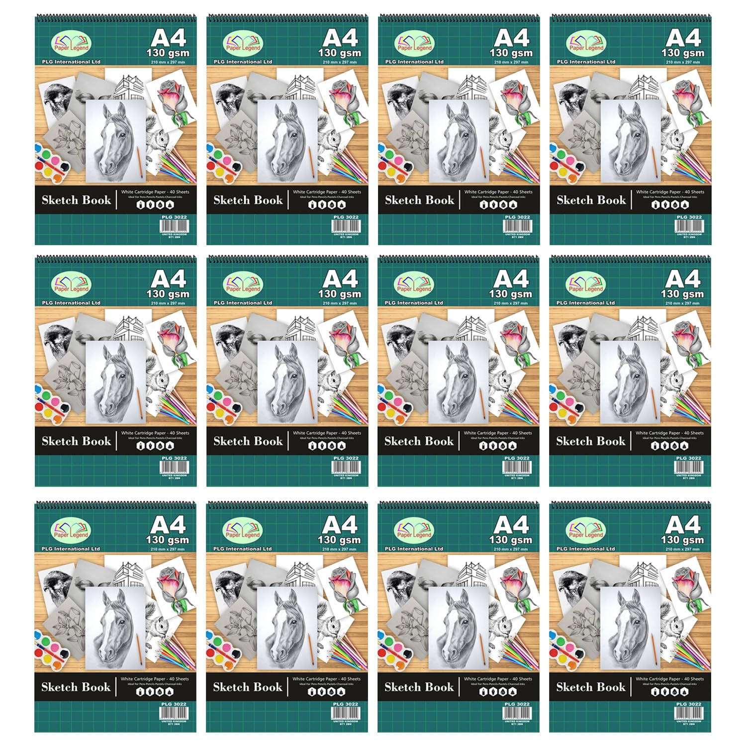 Set of 10 A4 Sketch Pad Spiral Bound 40 Sheets Sketchbook 130 GSM White Cartridge Paper Drawing ...