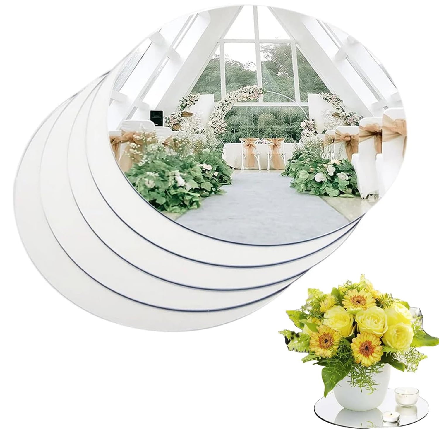 Set of 10 Acrylic Round Mirror Plate,Happon Circle Mirror Trays Wedding ...