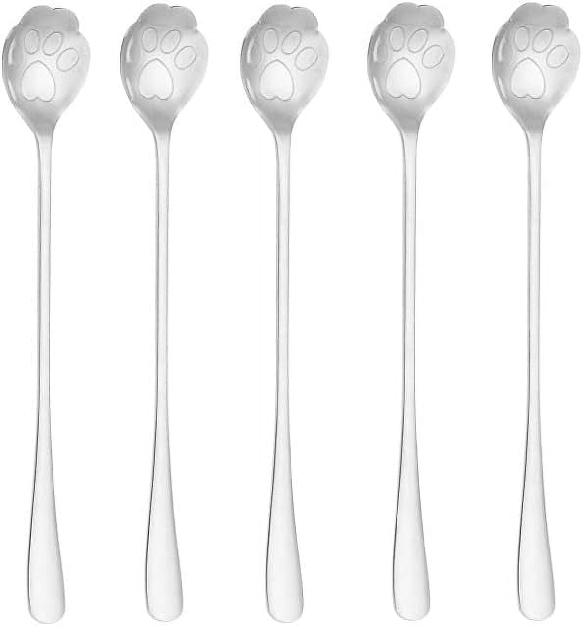 Set of 10 Cat Paw-Shaped Spoons - Long Handle 7.5-inch Design Perfect ...