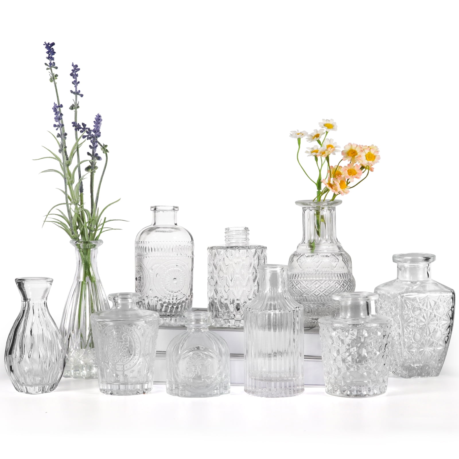 Set of 10 Glass Bud Vases,Small Vases for Flowers,Clear Single Bud ...
