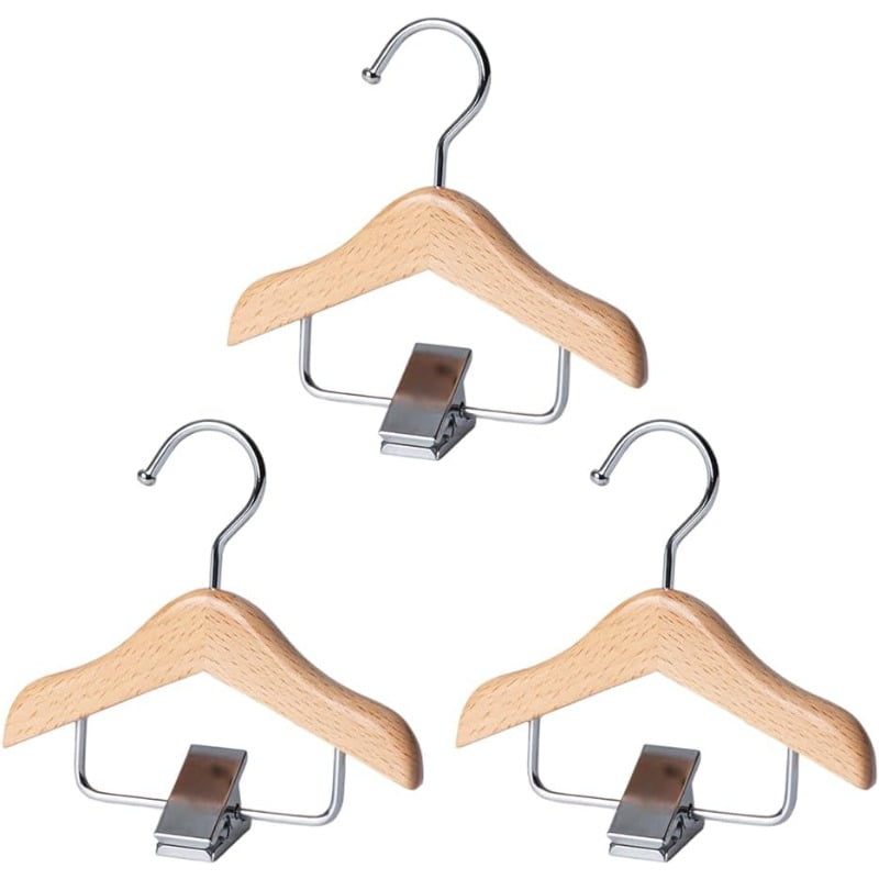 Set of 10 Mini Wooden Hangers with Stainless Steel Clips, Pet Clothing ...