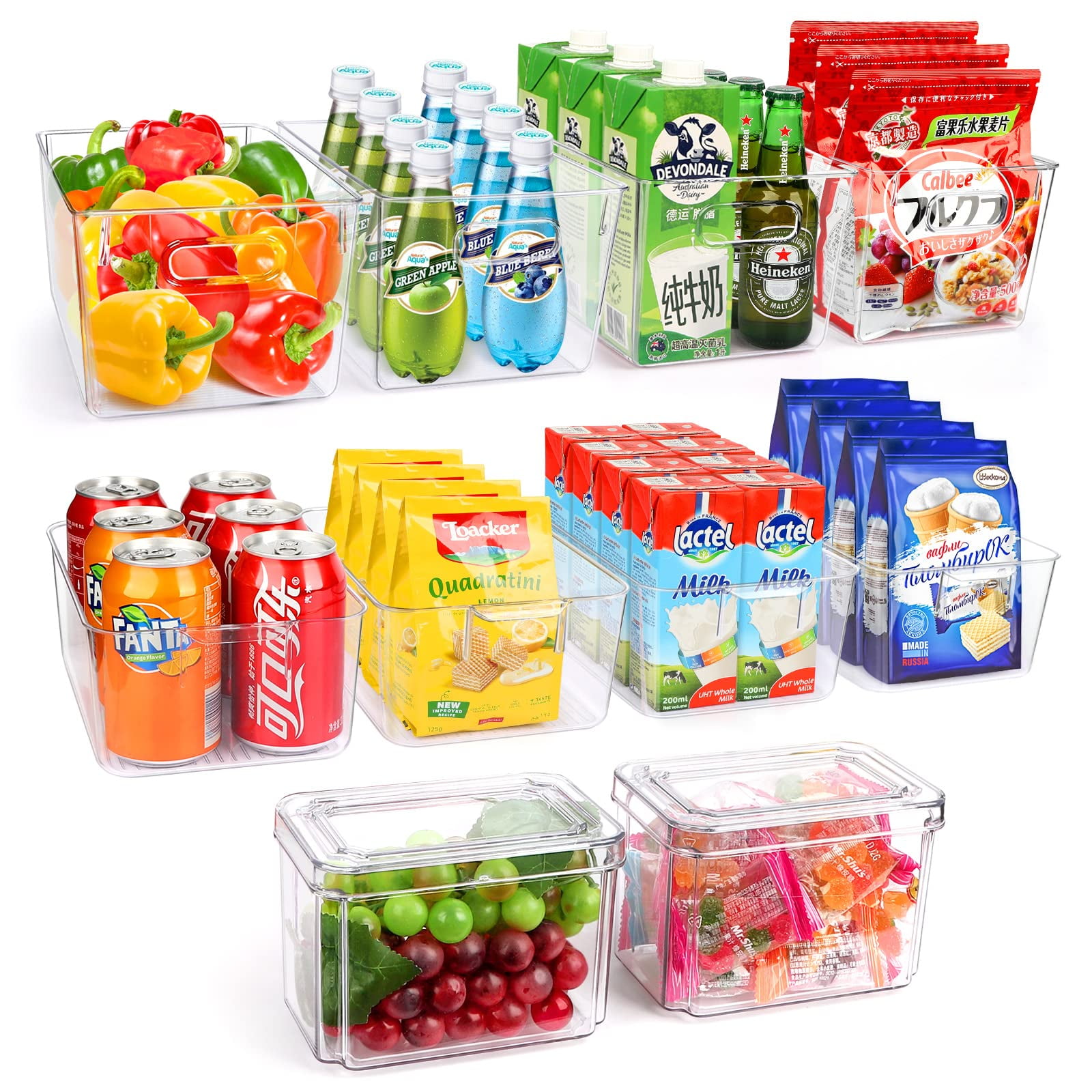 Set Of 10 Refrigerator Pantry Organizer Bins, Clear Food Storage Bins ...
