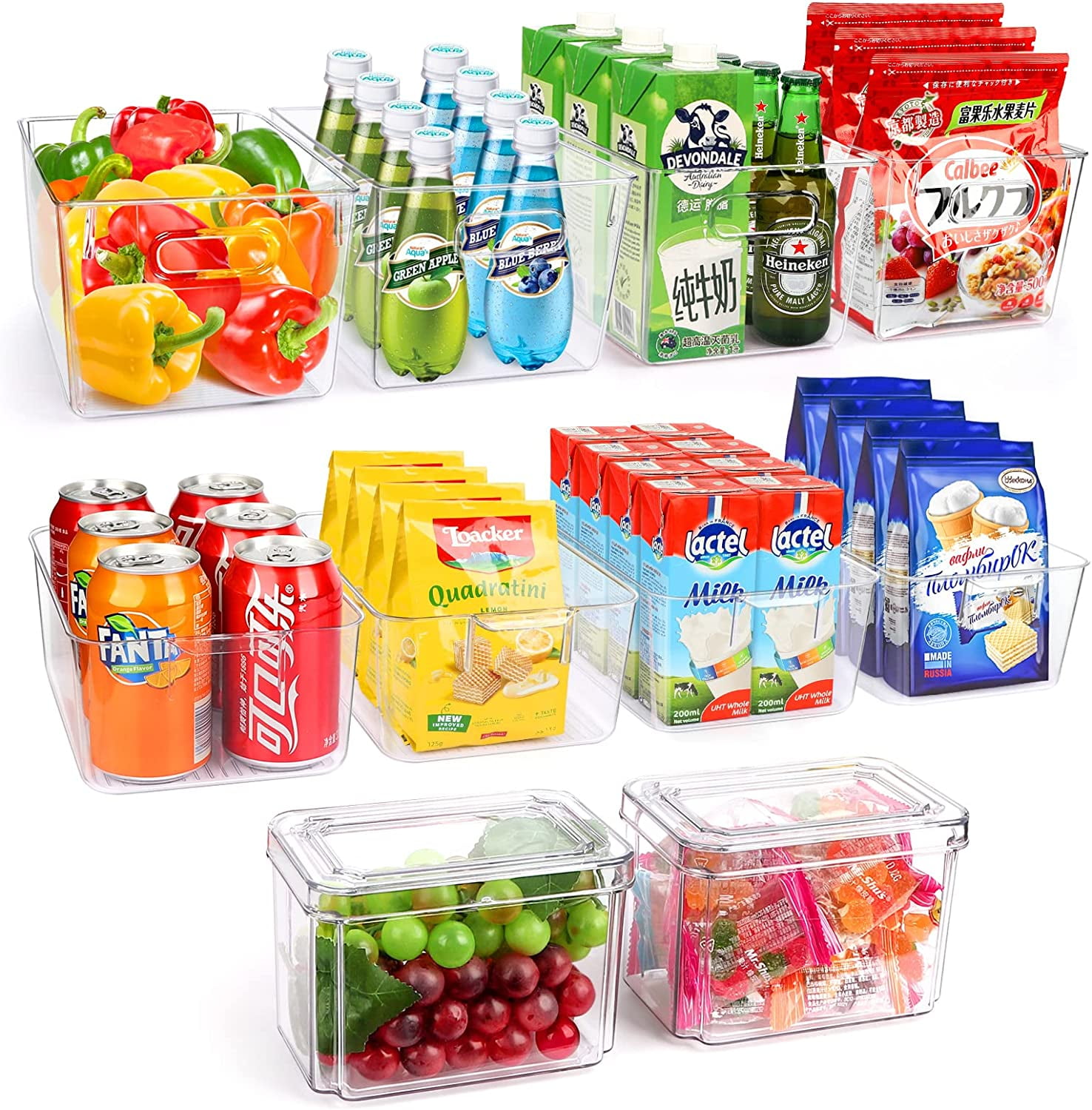 Set Of 10 Refrigerator Pantry Organizer Bins, Clear Plastic Food ...