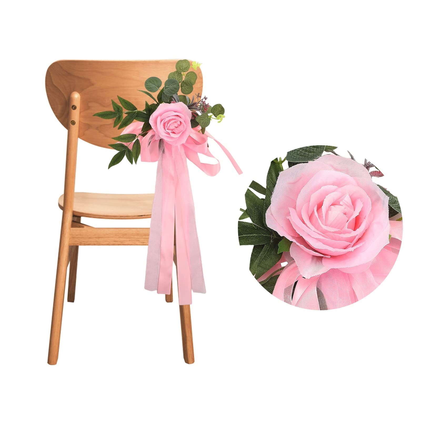 Set of 10 Wedding Aisle Chair Decorations, Silk Rose Chair Back Flowers ...