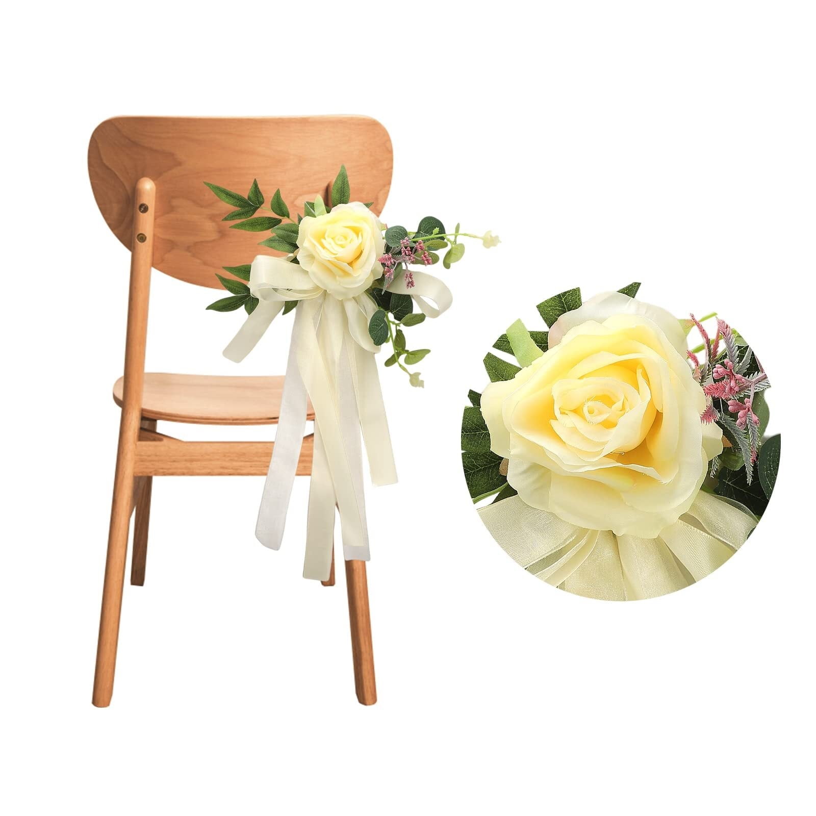 Set of 10 Wedding Aisle Chair Decorations, Silk Rose Chair Back Flowers ...
