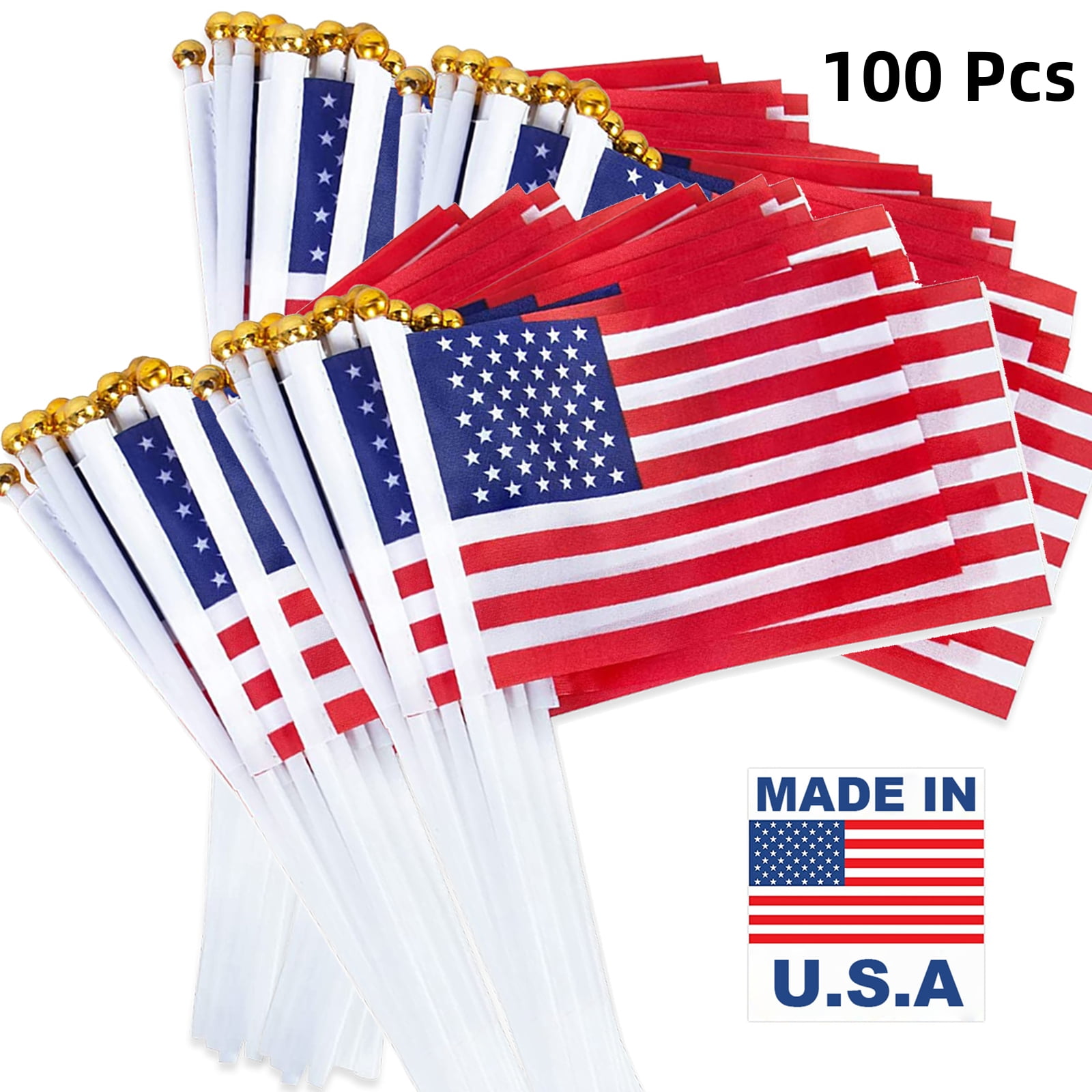 Set of 100, Made in U.S.A. Small American Flags 4x6 Inch with Stick for ...