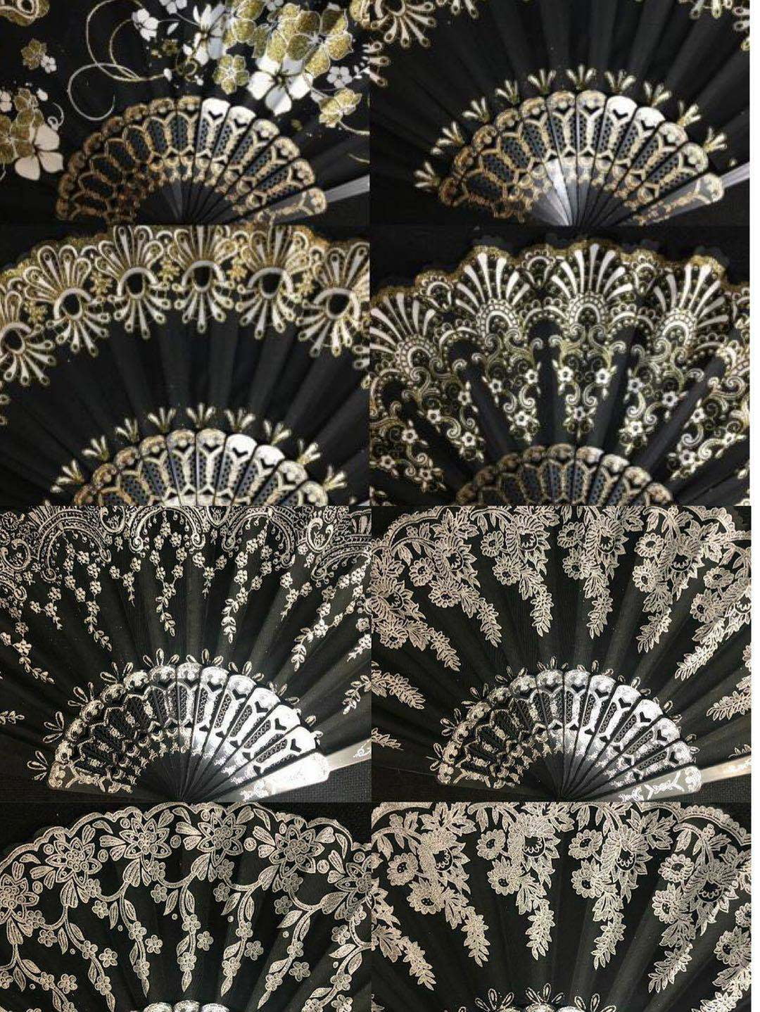Set of 12 Black & Gold Hand Held Folding Fans w/Gift Bags for Party ...