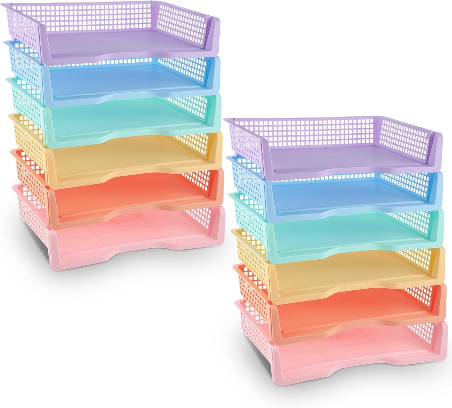 Set of 12 Colorful Turn in Trays Classroom Plastic Stackable Paper Tray ...