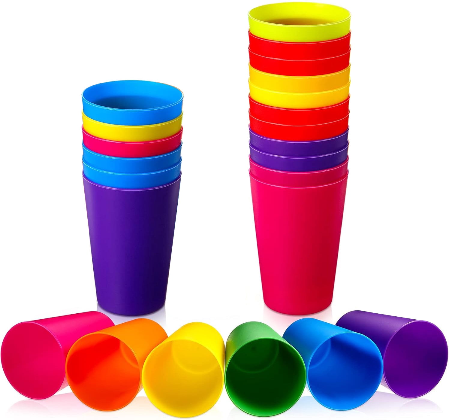 Bexikou Set of 12 Kids Plastic Cups, Reusable, Dishwasher Safe, Bright ...
