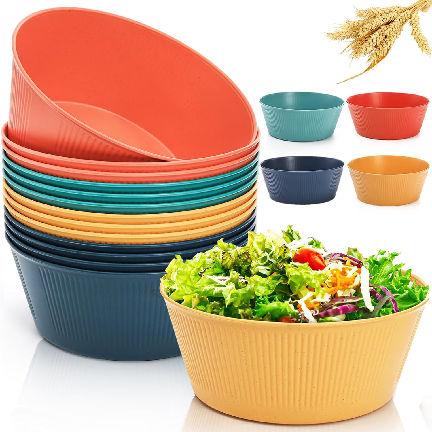 Set of 12 Large Unbreakable Cereal Bowls, 57 Oz Wheat Straw Bowl, BPA ...