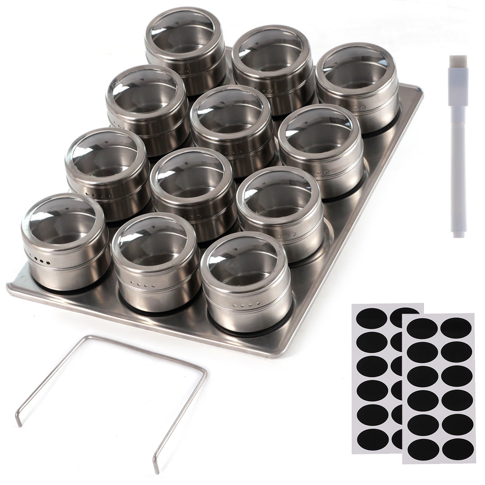 Set of 12 Magnetic Spice Jars Containers Stainless Steel Round 100ml ...