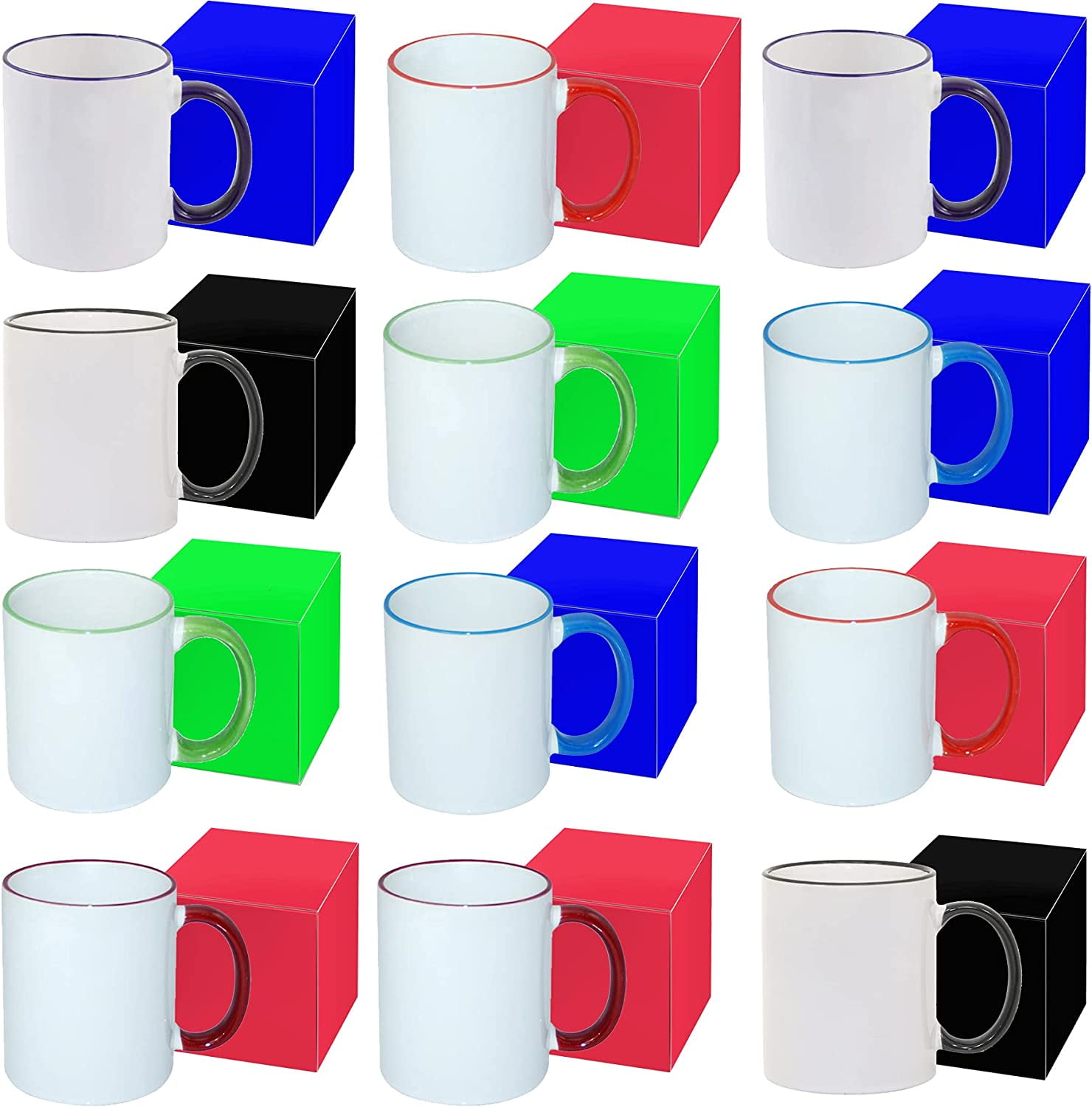 Walmart 12 Pack 11OZ MIXED RIM & Handle Sublimation Ceramic Mugs ...