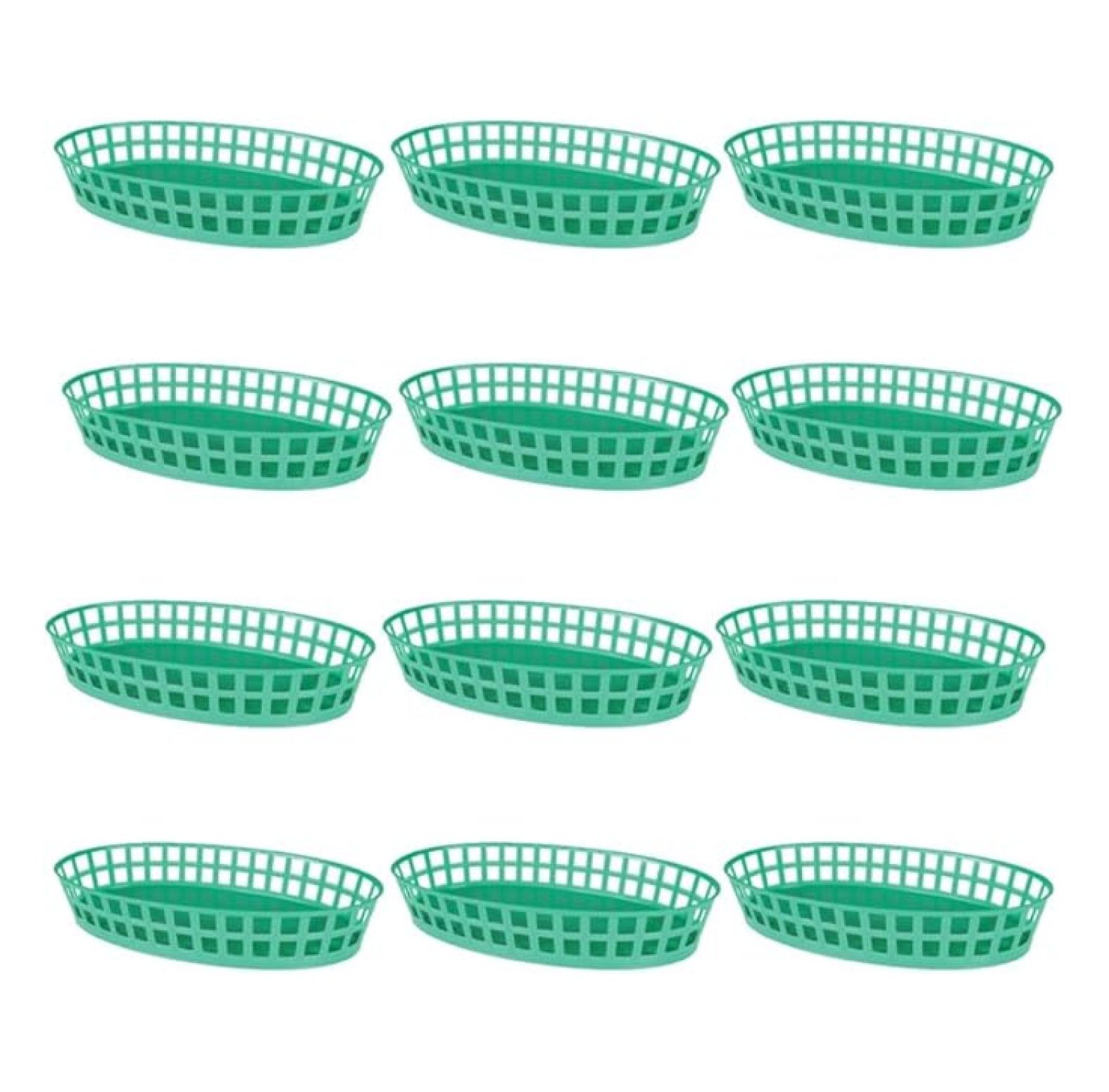 -Set of 12 Plastic Oval 7-7/8" Fast Food Basket Green- Fry Fast Food ...