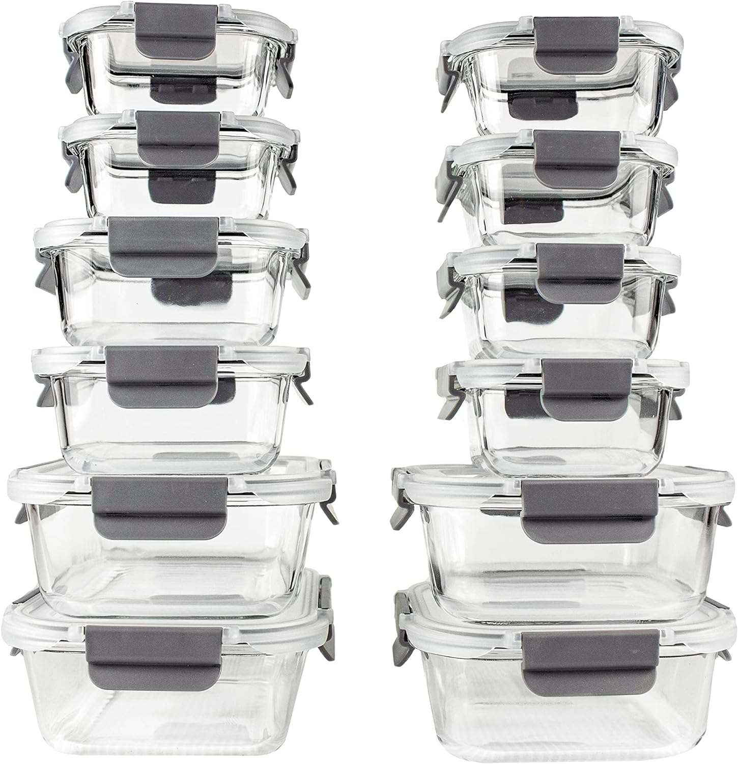 Set of 12 Reusable Airtight and Leak Proof Glass Containers Stain and ...