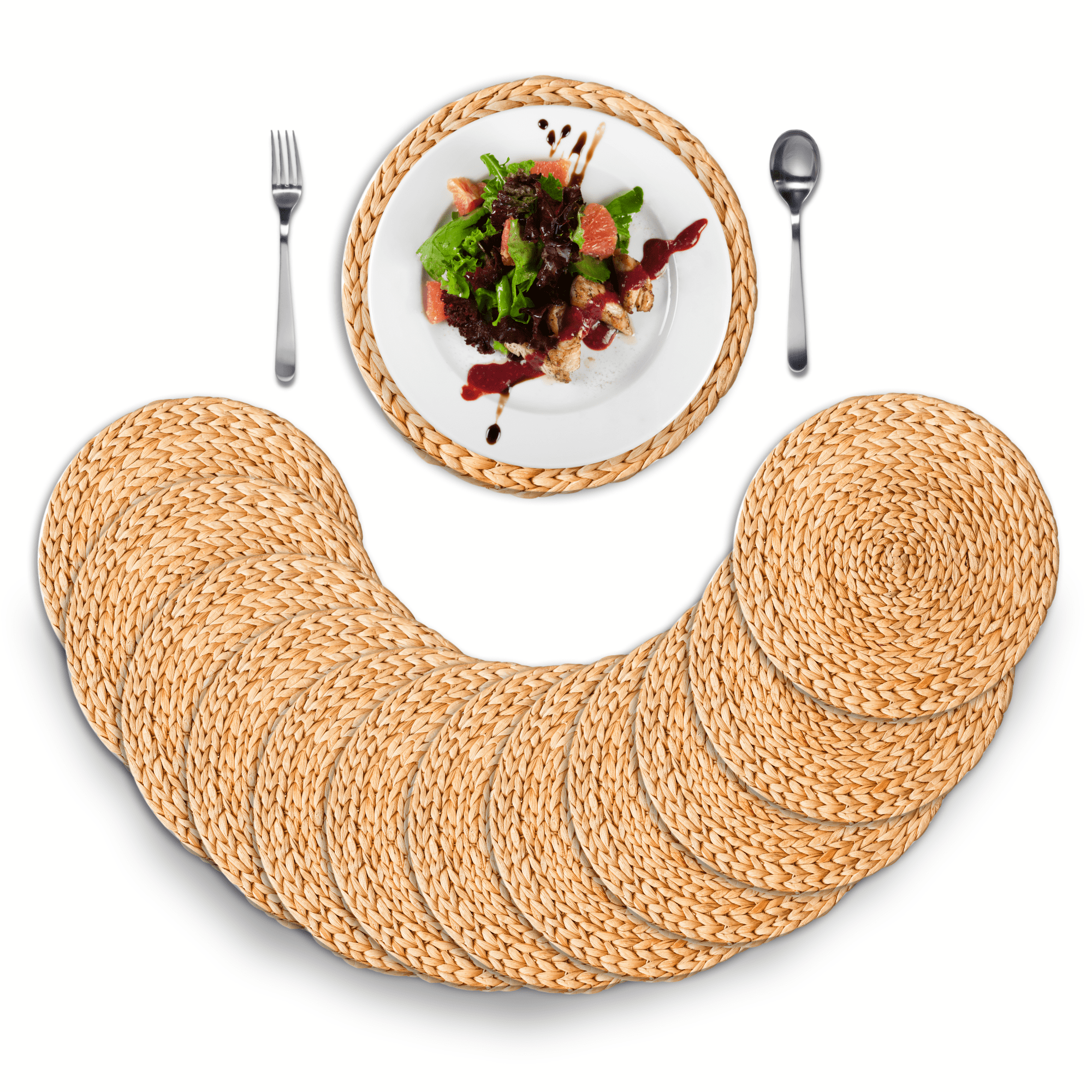 Set of 12 Round Woven Placemats 13.5 Inches, Boho Wicker Placemats ...