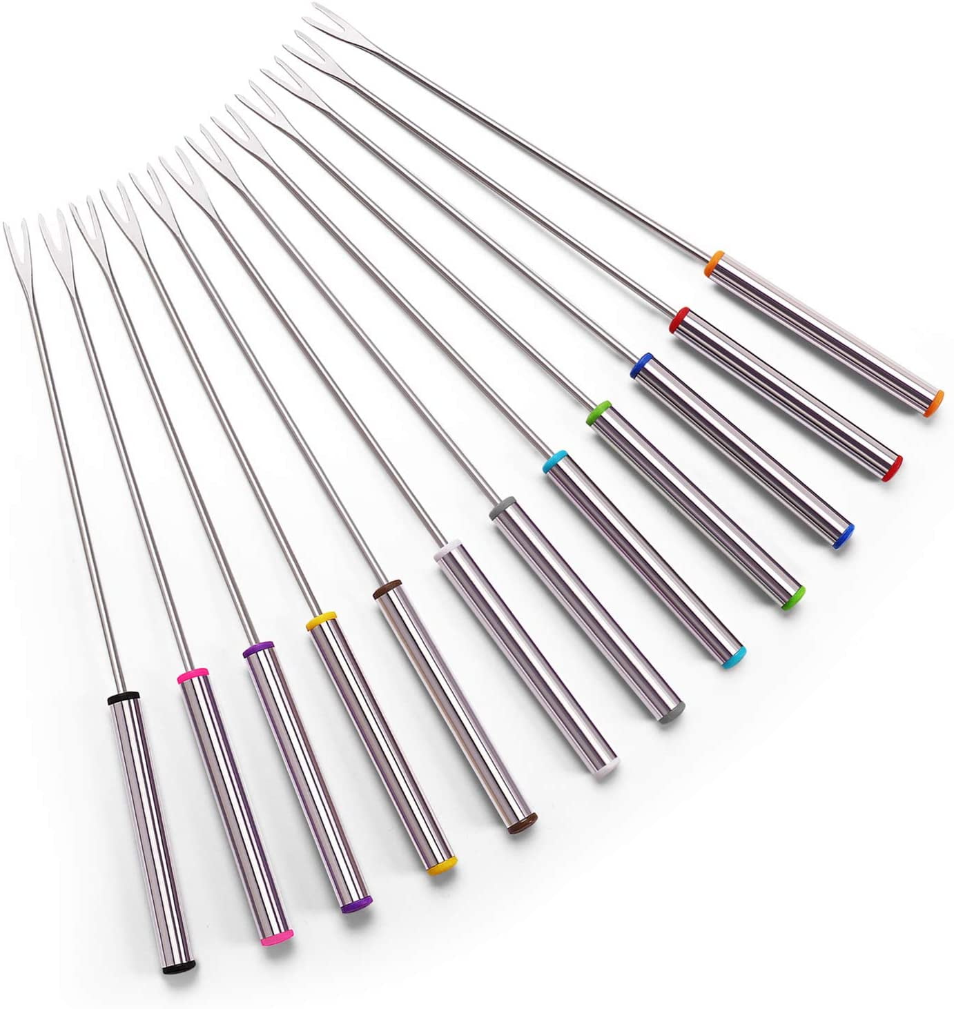 Set of 12 Stainless Steel Fondue Forks 9.5" - Color Coding Cheese ...