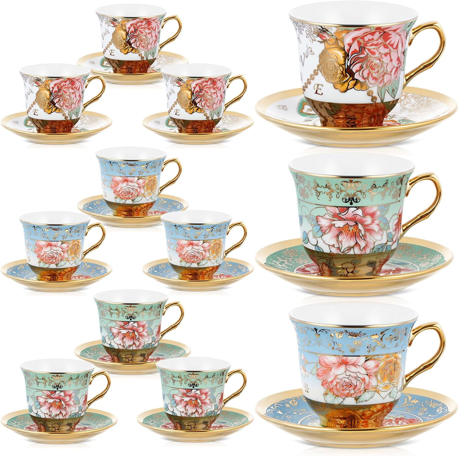 Set of 12 Tea Cups and Saucers Tea Party Decorations Floral Porcelain 5 ...