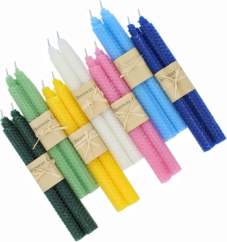 Set of 14 Colorful Beeswax Taper Candles, 9 Inch Tapered Candles Ideal ...