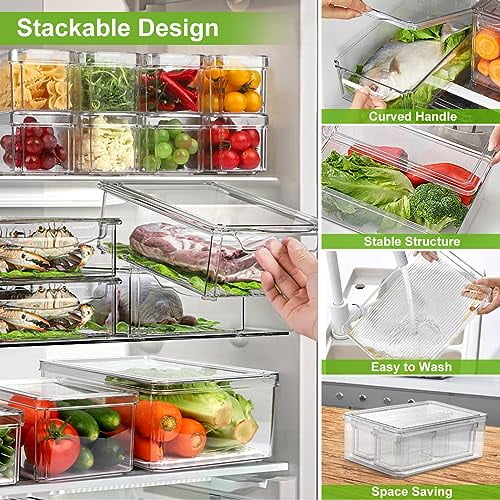 Set Of 14 Fridge Organizer, BPA Free Stackable Refrigerator Organizer ...