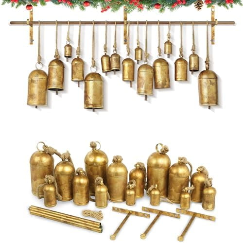 Set of 15 Christmas Cow Bells with 5 Sizes Cylinder Metal Rustic ...