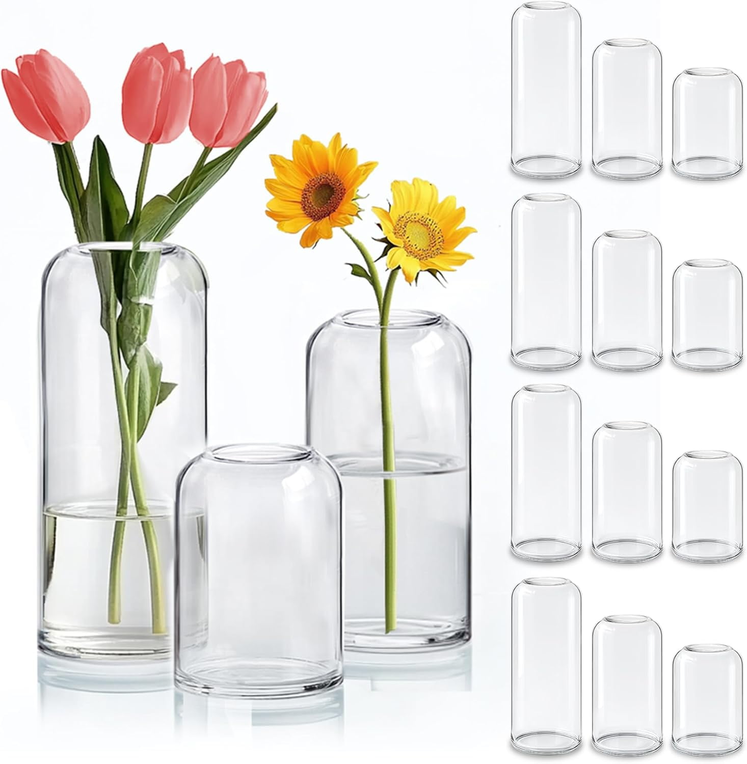 Set of 15 Small Flower Vases, Bulk Glass Bud Vases, Clear Flower Vases ...