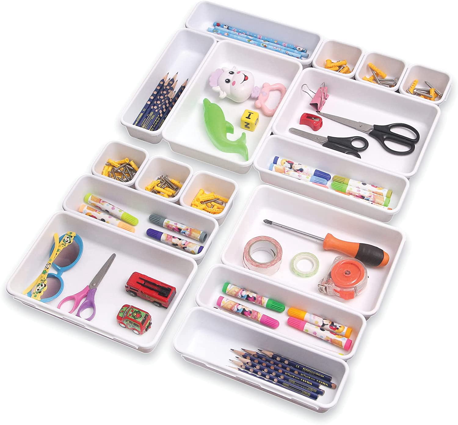 Set of 16 Interlocking Desk Drawer Organizer Tray Dividers Plastic ...