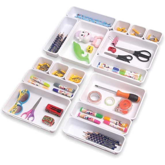 Set of 16 Interlocking Desk Drawer Organizer Tray Dividers Plastic ...
