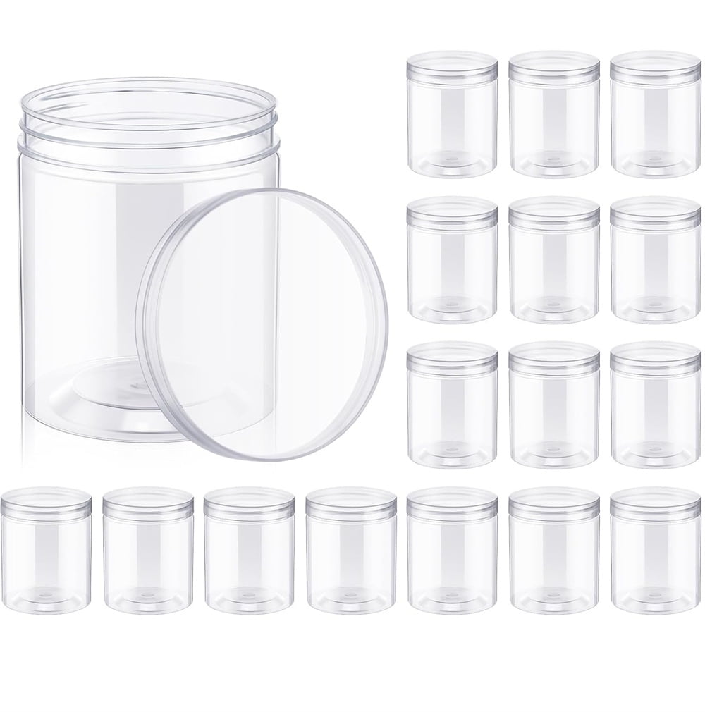 Set of 16 Round Plastic Containers with Lids,Refillable Empty Jars ...