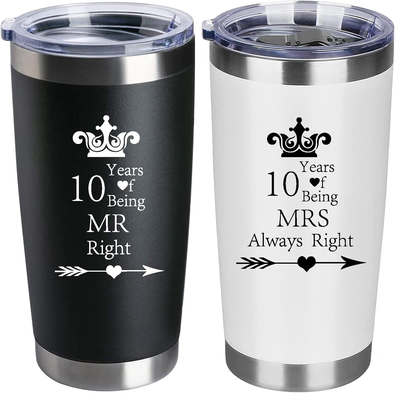 Set of 2 10th Wedding Engagement Anniversary Tumblers for Couples ...