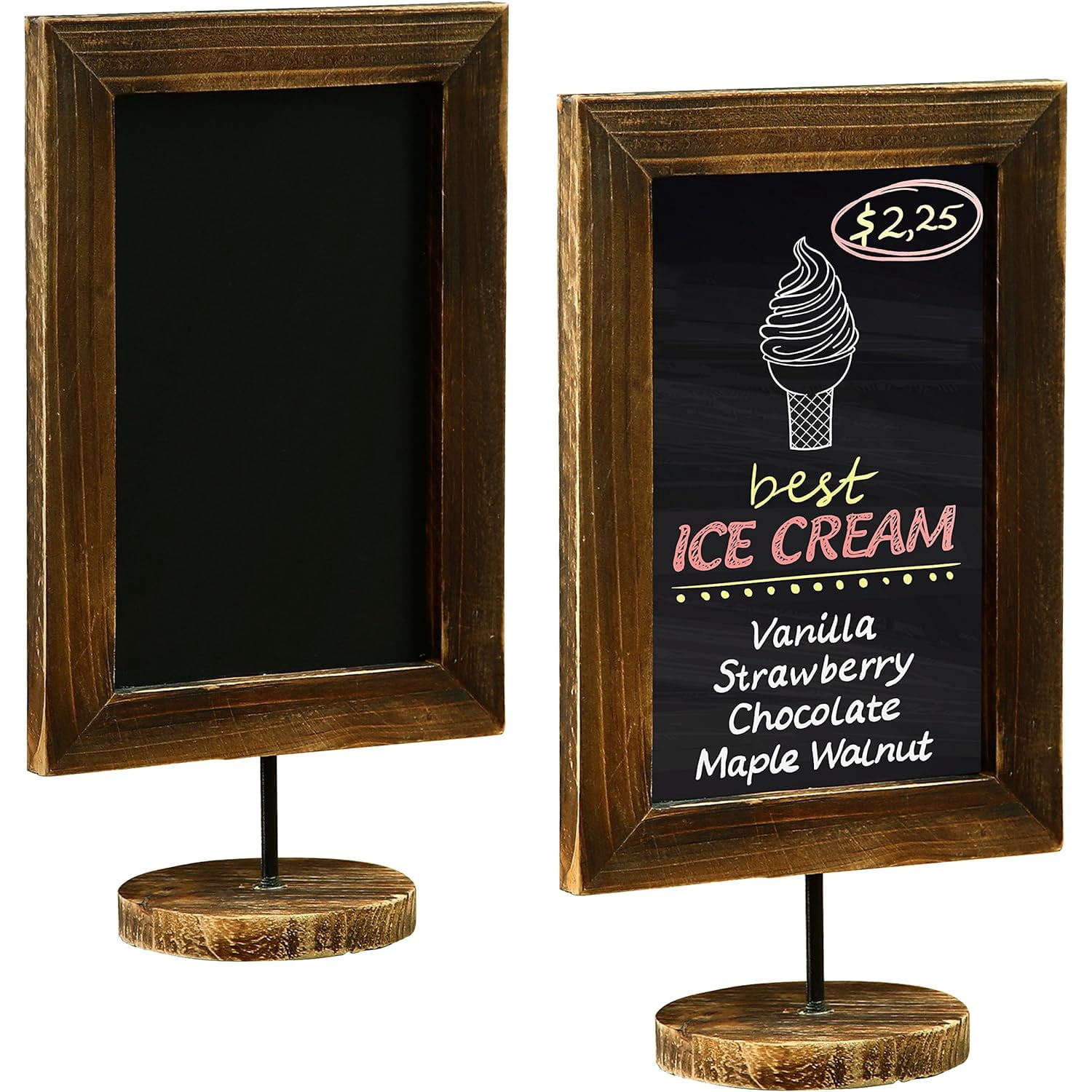 Set of 2, 12 Inch Chalkboard Sign with Burnt Wood Rectangular Frame and ...