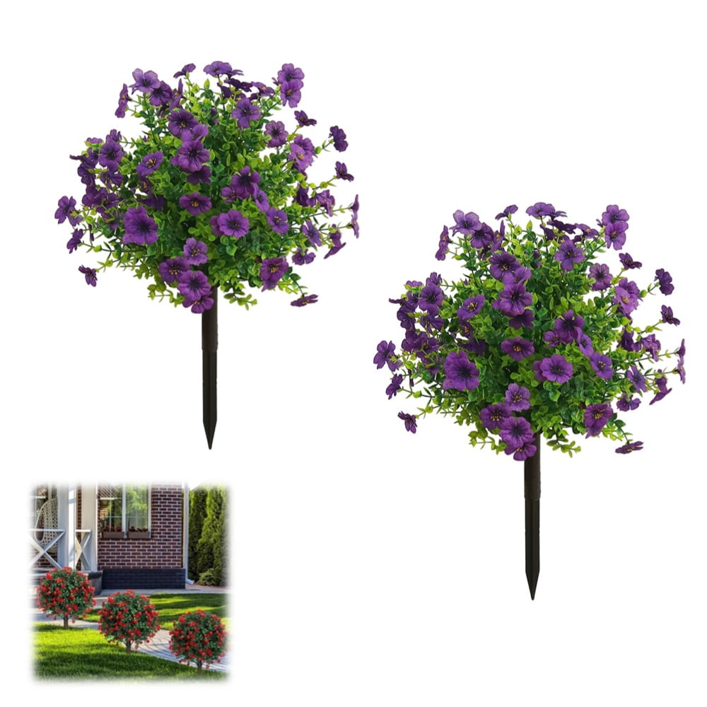 Set of 2 23.6in Artificial Boxwood Topiary Trees with Ground Spikes,Fake Artificial Bushes ...