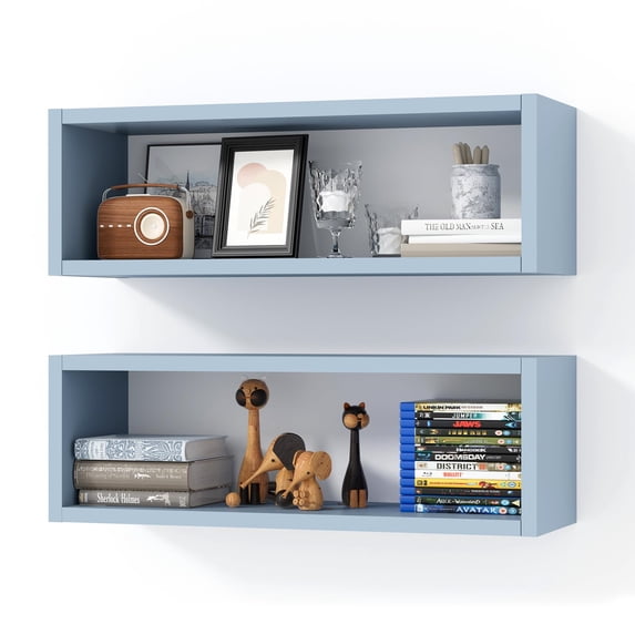 Set of 2 24 Inch Floating Cube Display Shelves, Rectangle Wall Mount ...