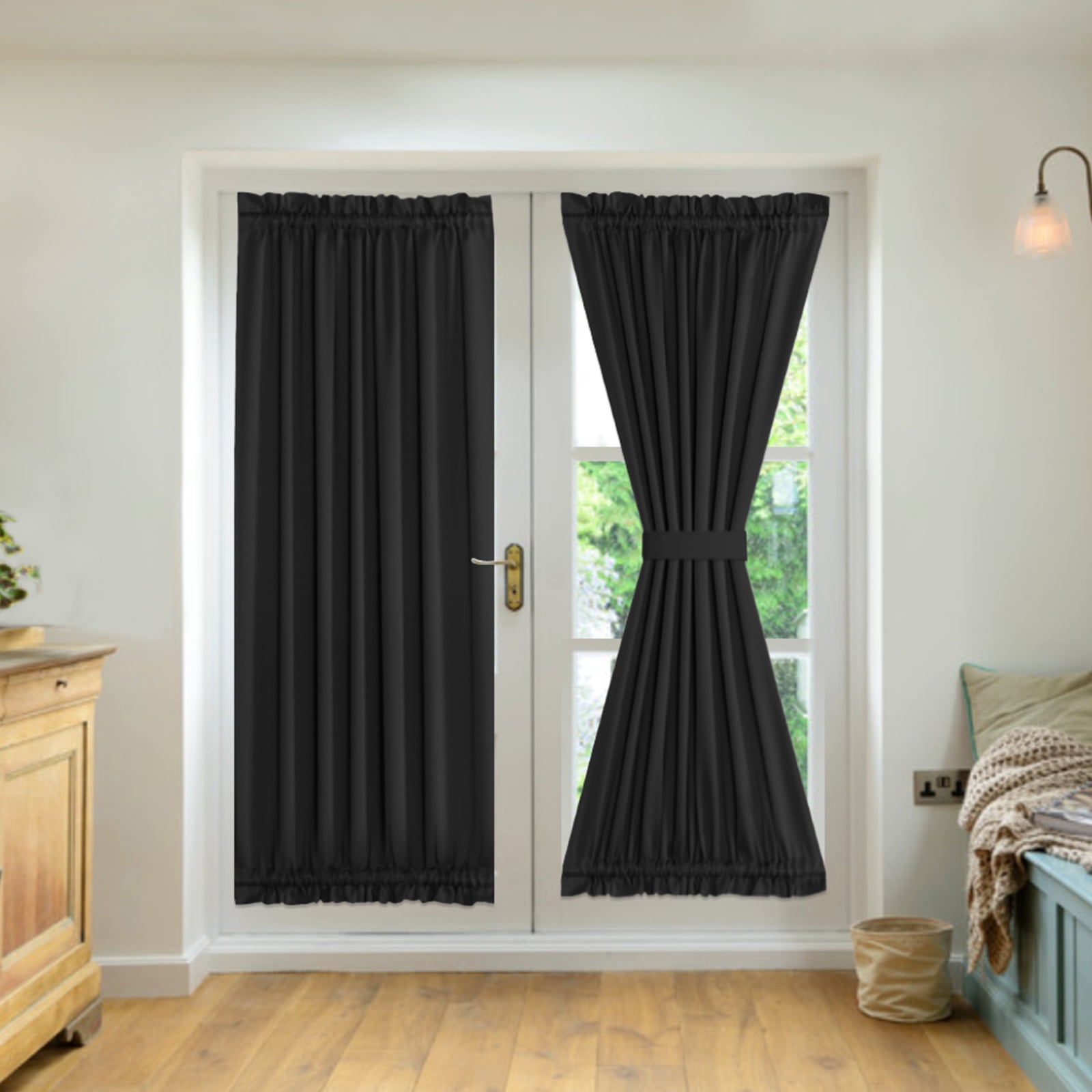 Set of 2, 25x72 Inch French Door Curtains with Rod Pocket and Tieback - Sun Blocking, Thermal ...