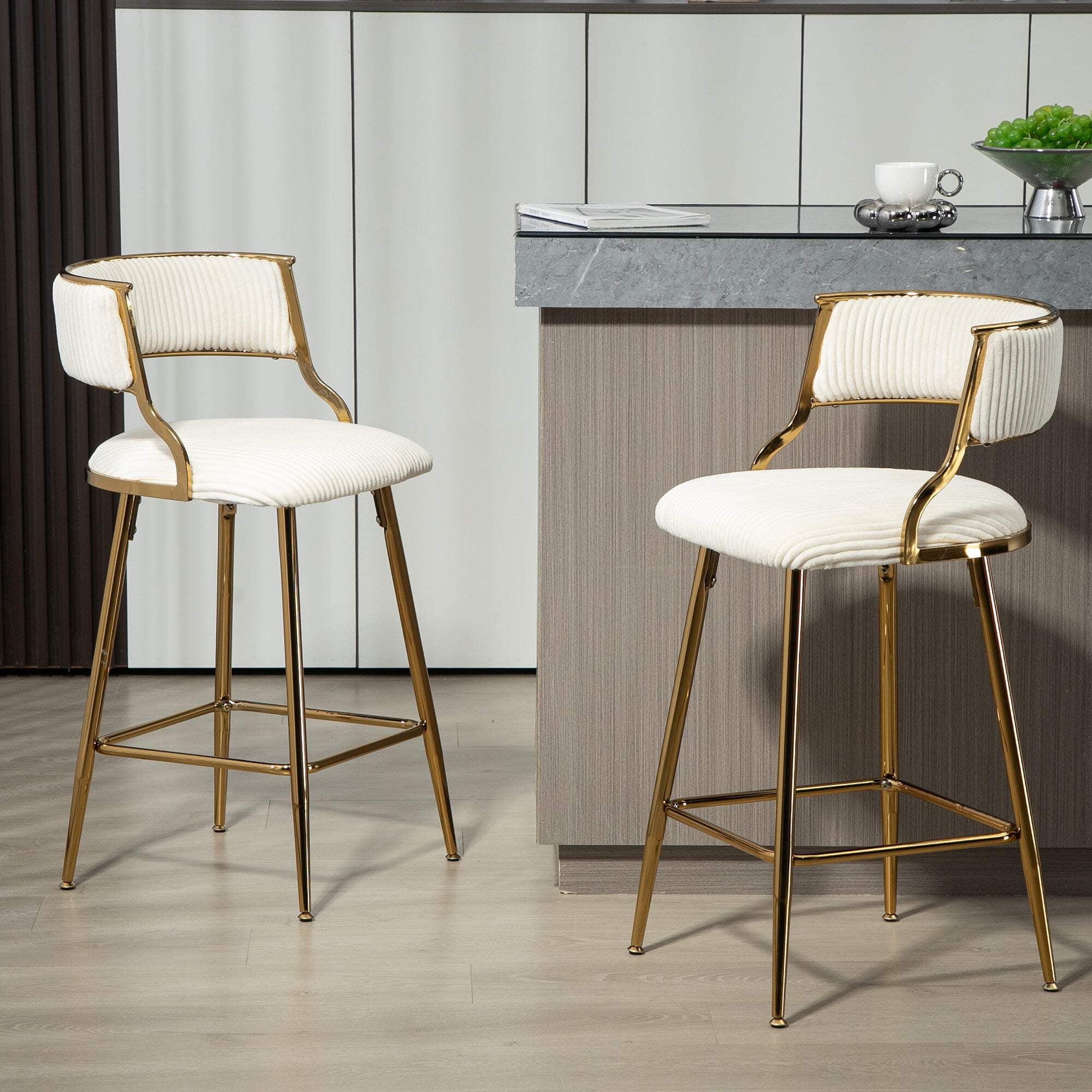 Set Of 2 26'' Counter Height Bar Stools Corduroy Kitchen Island Counter ...
