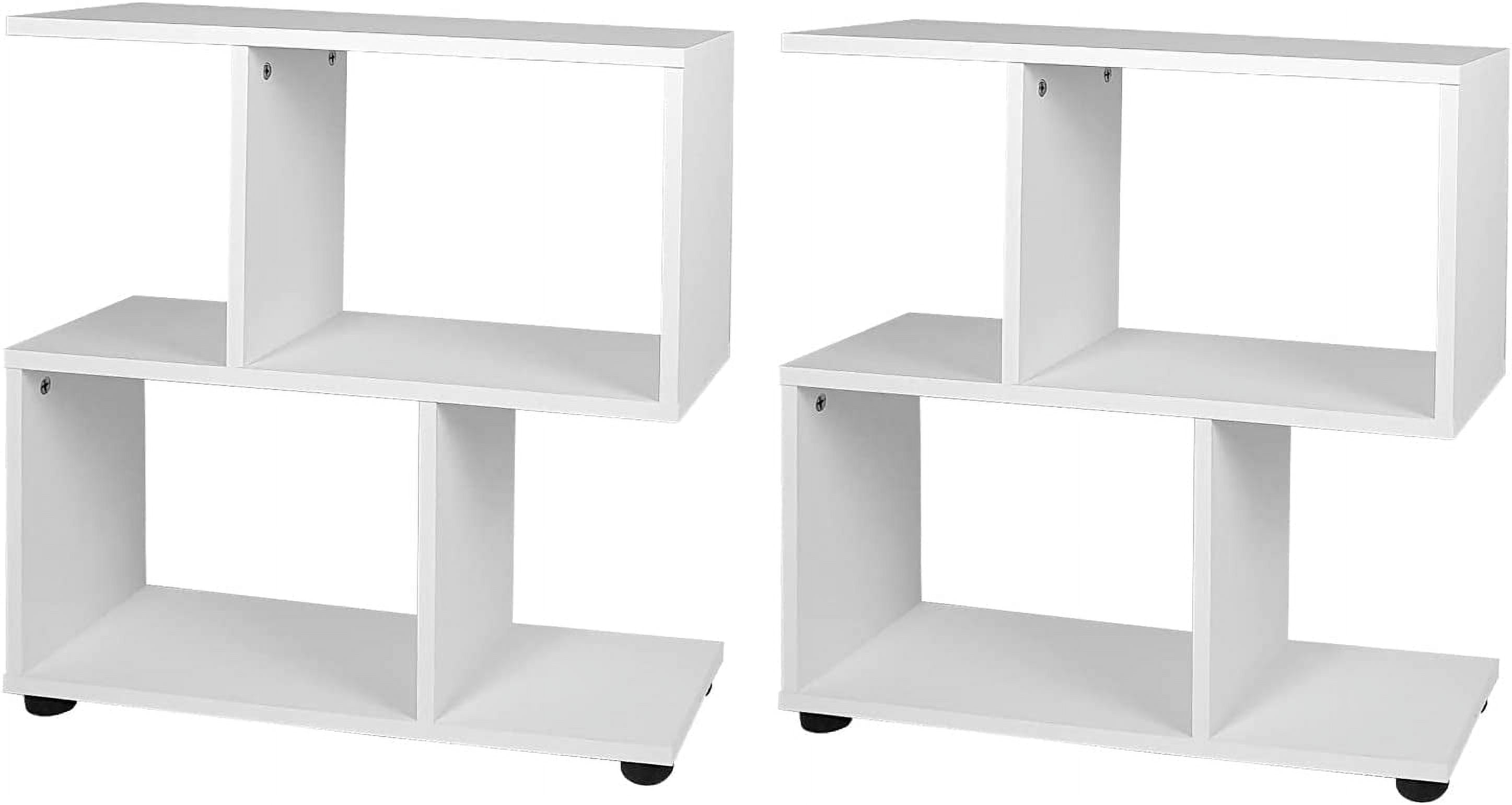 **set of 2 3-tier geometric bookshelf, 24’’ tall wood s-shaped display ...