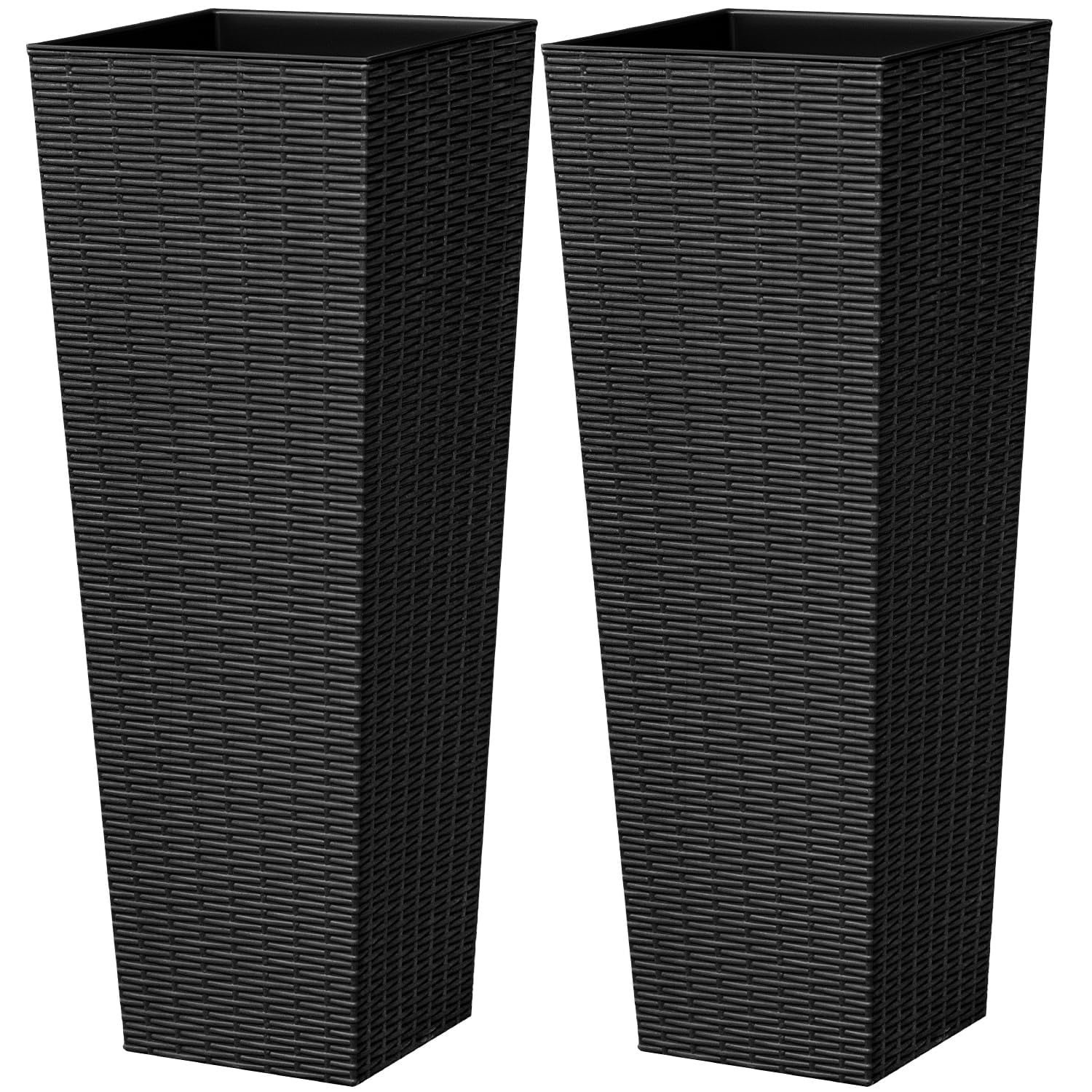 Set of 2 32 Inch Tall Plastic Planters with Rattan Look, Detachable ...