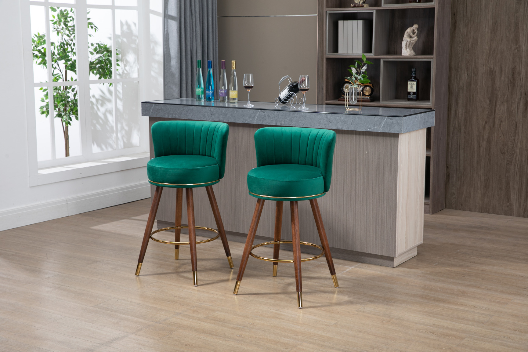 Set of 2 360 Degrees Swivel Bar Stools with Backrest and Footrest ...