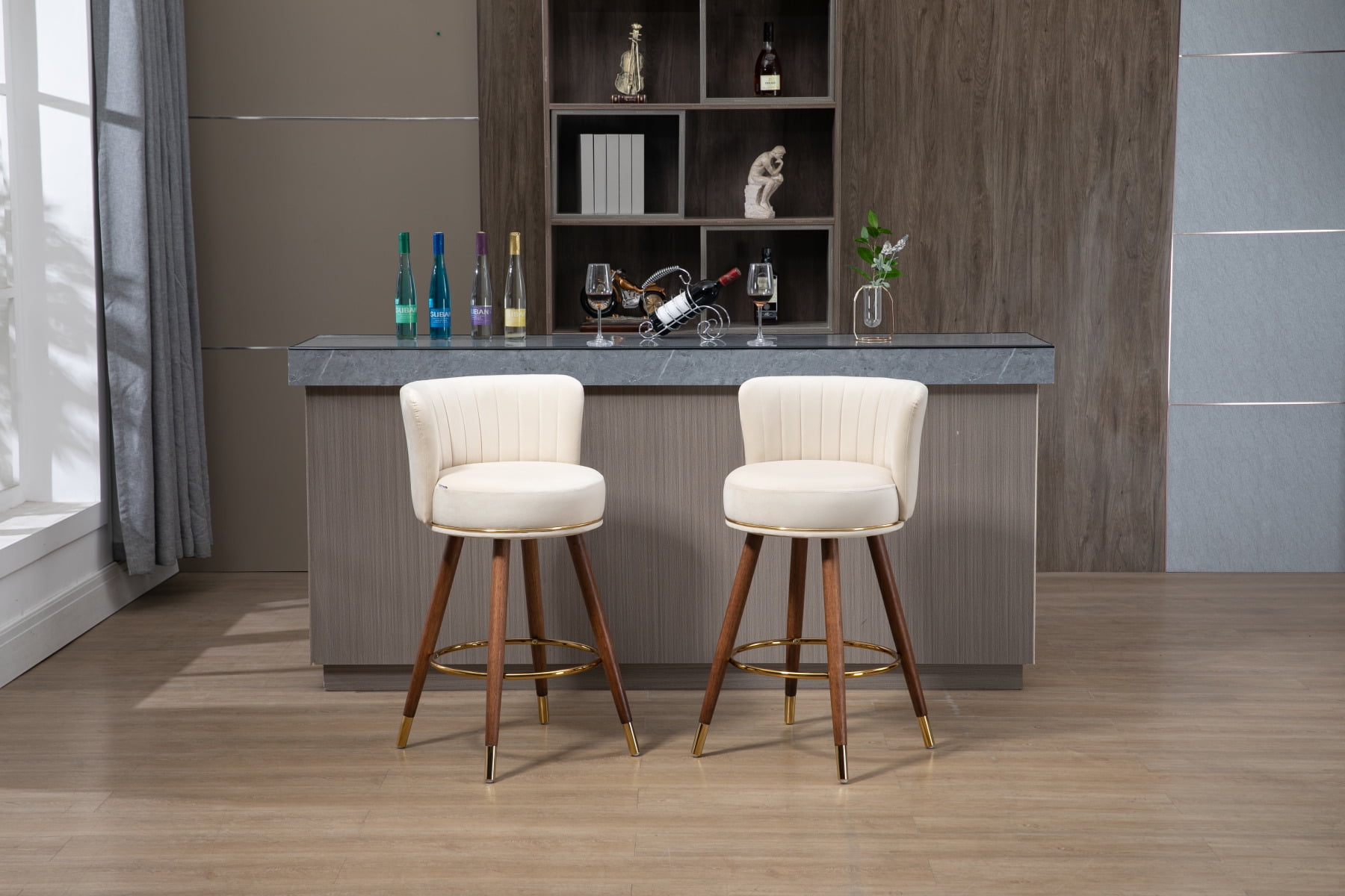 Set of 2 360 Degrees Swivel Bar Stools with Backrest and Footrest ...